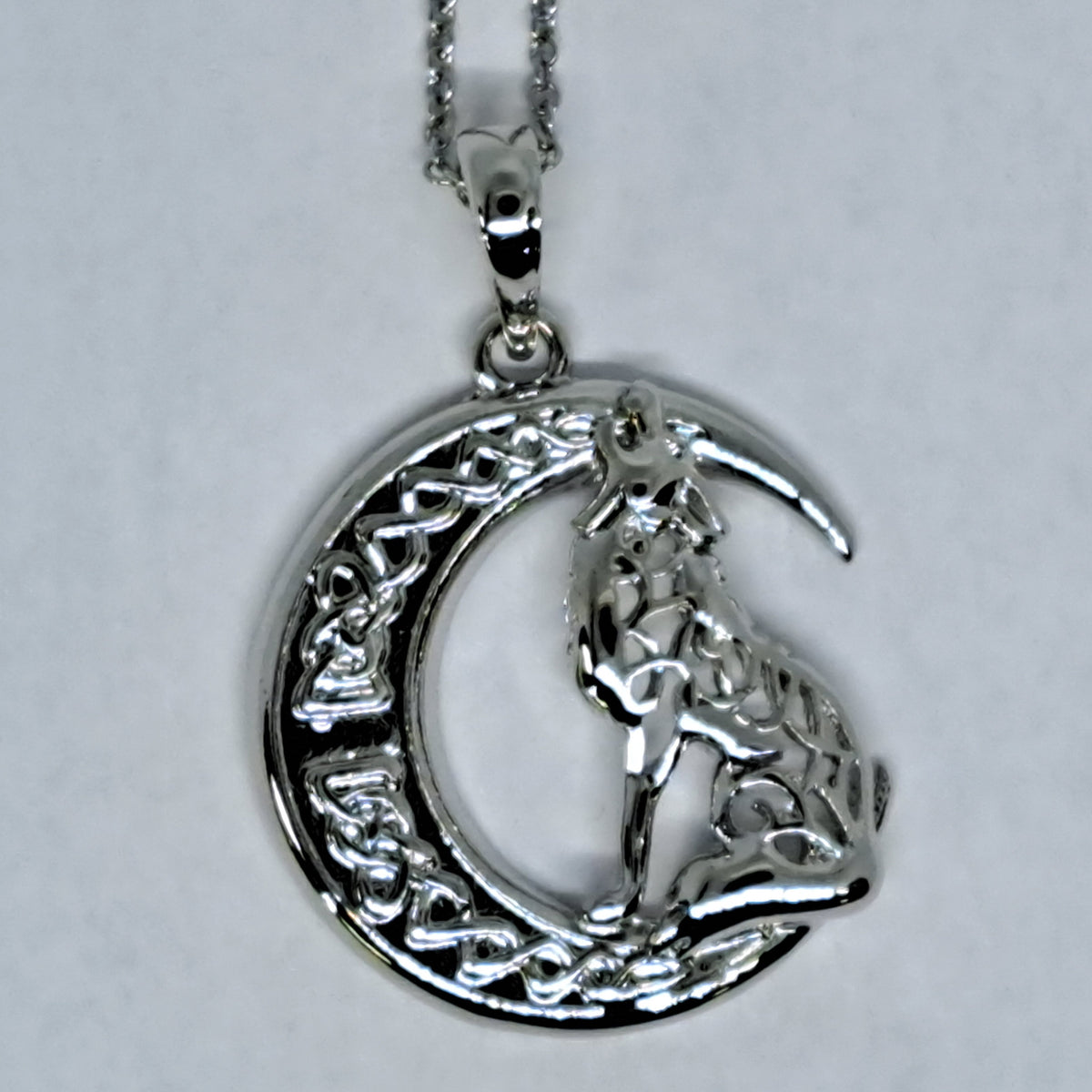 Silver Howling Wolf and Moon Necklace – Wolf Park